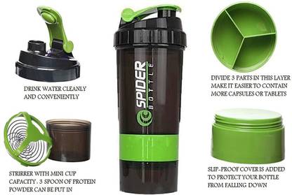 Sitrus SPIDER SHAKER 3 COMPARTMENT FOR GYM AND HOME USE 500 ml Shaker ...