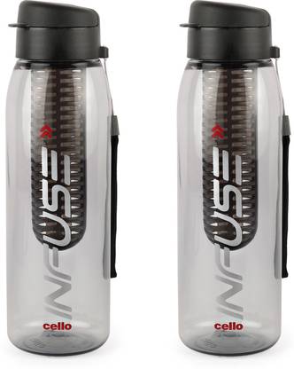 cello Infuse Plastic Water Bottle Set, 800ml, Set of 2, Black 800 ml ...