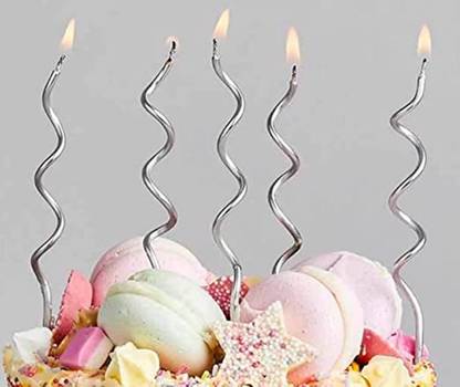Popinjay 6pc silver twisty Birthday Candles Metallic Curly Coil Candles ...