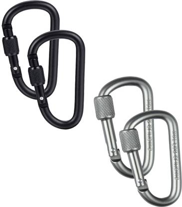 StealODeal Sliver Aluminium D Shaped Hook(Combo of 4) Locking Carabiner ...