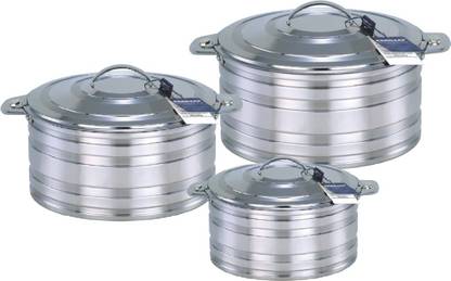 Pradeep Classic SS Serving Casserole - Set of 3, Silver Pack of 3 ...