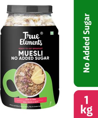 True Elements No Added Sugar Muesli, 100% wholegrain, High Protein ...