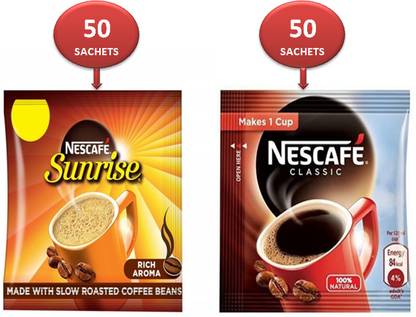 Nescafe Sunrise Instant Coffee 1.8g - 50 Sachet & Classic Coffee 1.1g ...