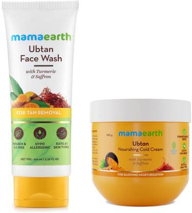 MamaEarth Ubtan Face Wash With Turmeric & Saffron For Tan Removal 100ml & Ubtan Nourishing Cold ...