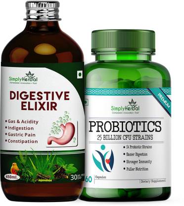 Simply Herbal Digestive Syrup with 37 Digestion Enzymes & Probiotics ...