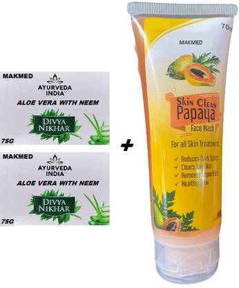 MAKMED DIVYA NIKHAR SOAP (2*75GM) + SKIN CLEAN PAPAYA FACE WASH (70ML ...