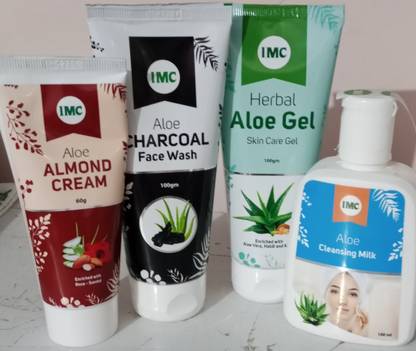 IMC 1 ALOE GEL+1 CHARCOAL FACE WASH+1 ALMOND CREAM+1 CLEANSING MILK ...