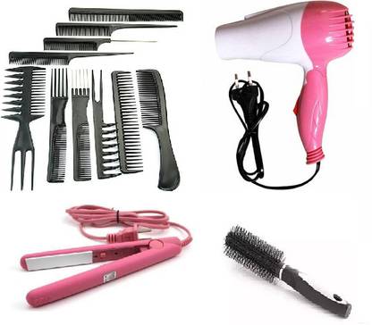 pink spirit cosmetics MIni straightner and Hair dryer with 10 combs & 1 ...