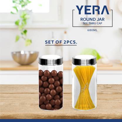 Yera Round jar with see thru cap- metallic lid - 680 ml Glass Utility ...