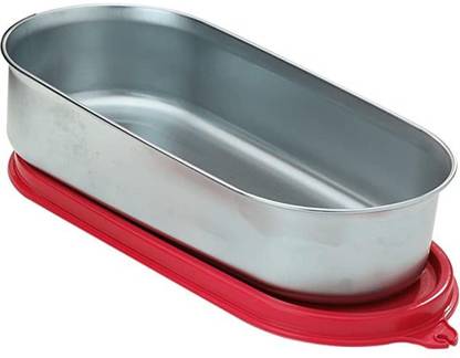 Signoraware Flat Oval Steel Container with lid, pack of 1, Red - 650 ml ...