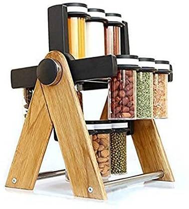 Superink Multipurpose Revolving Rotating Wooden Wheel Spice Rack ...