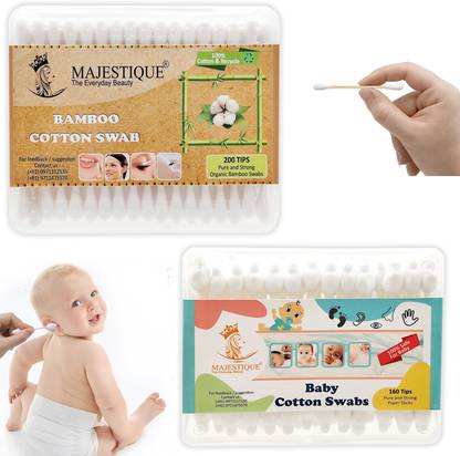majestique Cotton Swab- Ideal for Babies & Adults 80-Swabs for Baby ...