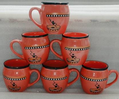 Ryooshin Pack of 6 Ceramic kulhad Set Handmade kulhad Tea Set (pink ...