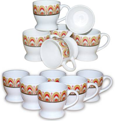 KC Somny Pack of 12 Ceramic Floral Border Coffee Cup & Tea Cup Set of ...