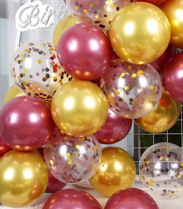 Party Spritz Golden, Maroon Shiny Helium Balloon Set for Birthday Party ...