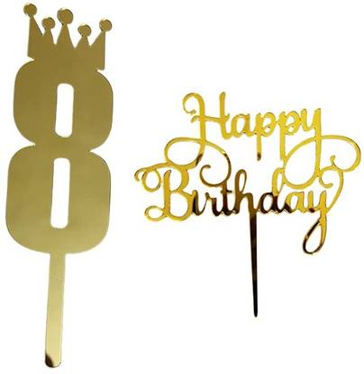 MOREL Gold NUMBER 8 CAKE TOPPER WITH HAPPY BIRTHDAY TOPPER FOR BIRTHDAY ...