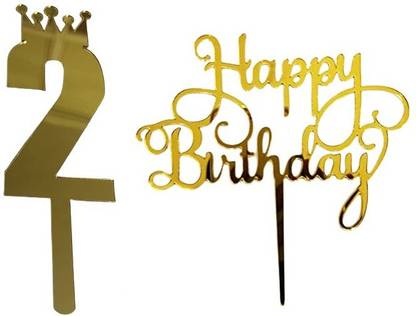 MOREL Gold NUMBER 2 CAKE TOPPER WITH HAPPY BIRTHDAY TOPPER FOR BIRTHDAY ...