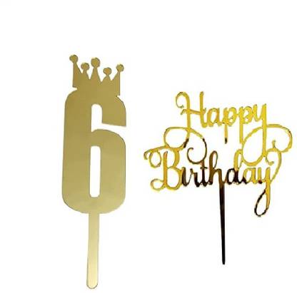 MOREL Gold NUMBER 6 CAKE TOPPER WITH HAPPY BIRTHDAY TOPPER FOR BIRTHDAY ...
