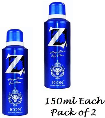 Z Magnetism Blue for Men Icon Deodorant Body Spray 150ml Each (Pack of ...