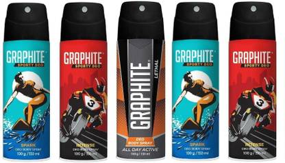 GRAPHITE SPARK -2,INTENCE-2,LETHALE-1 PACK OF 5 Body Spray - For Men ...