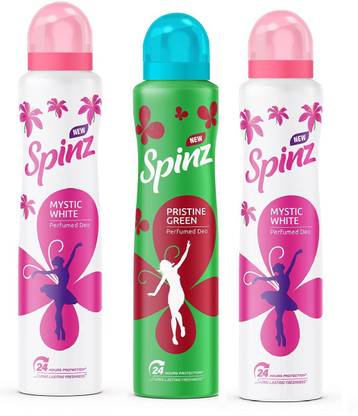 Spinz 2 MYSTIC WHITE ,1 PRISTINE GREEN DEODORANT,150 ML EACH ,PACK OF 3 ...