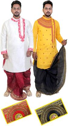 DHUTI HUB Black & Maroon Festive Combo Pack Ready to wear Mayur Puchha ...