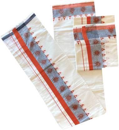 kaitharikada Set Mundu Kerala Cotton Single- Red & Ash kara Peacock ...