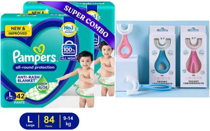 Pampers Diaper Anti-Rash Combo With U Shape Tooth Brush - L - Buy 84 ...