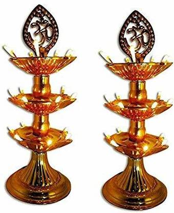 POSHTIK AAHAR 3 Layer OM Diya Combo (2pc) Plastic (Pack of 2) Table ...