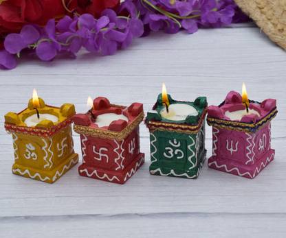 PRIDE STORE Handmade Tulsi Diya Terracotta Decorative Diya 4 Pcs Candle ...