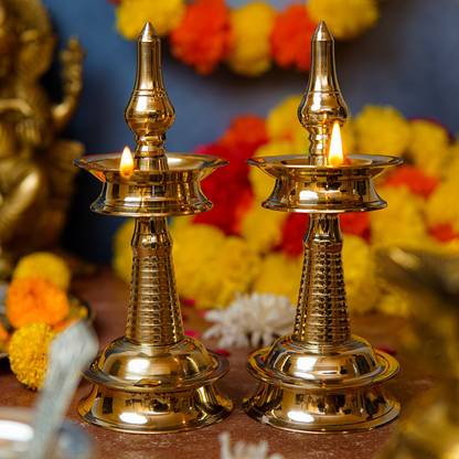 StatueStudio Brass Diya Kerala Diya 2 Pooja Oil Lamp Akhand Jot Diya ...