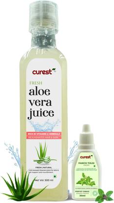 CUREST Aloe Vera Juice - Tulsi Drops {(1*500mL) (1*30mL)} Price in ...