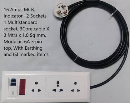 sathya Extension Box, 6A, MCB protected, 3 x 6A sockets, Indicator, 3 ...