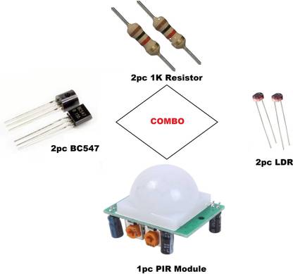 gobagee Combo of 1pc PIR+ 2pc LDR + 2pc 1K ohm Resistance + 2pc BC547 ...
