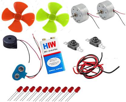 Prowans Dc Toy Motors,Four Blade Fans,9v Battery,Red LEDs,Push to On ...
