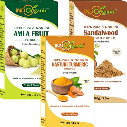 Indo Organic Natural and Pure Sandalwood,Kasturi Haldi and Amla Powder ...