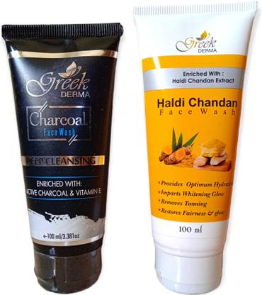 Greek derma Activated Charcoal + Haldi Chandan Facewash Combo pack 2× ...
