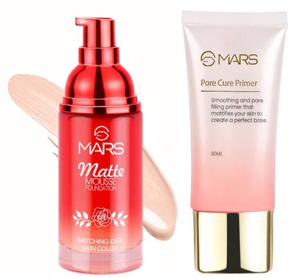 MARS Matte Mousse Foundation Medium With Long Lasting Prime Primer - 90 ...