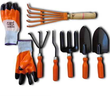 SYCAMORE Garden Tools Of 5 With Wooden (Panji) Cultivator & Gloves ...
