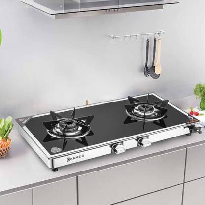 CARVES 2 Burner Aura Ignis Steel, Glass Manual Gas Stove Price in India ...