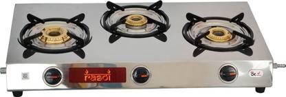 Rasoi 3 Burner Stainless Steel Gas Stove with High Flame Brass Burners ...