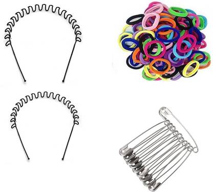 Sharum Crafts 2pc Zig Zag Hair Band 10 Multi Hair Band & 12 Steel ...