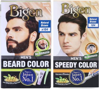 Bigen Men’s Beard B104 & Speedy Hair Color 104 , Natural Brown - Price ...