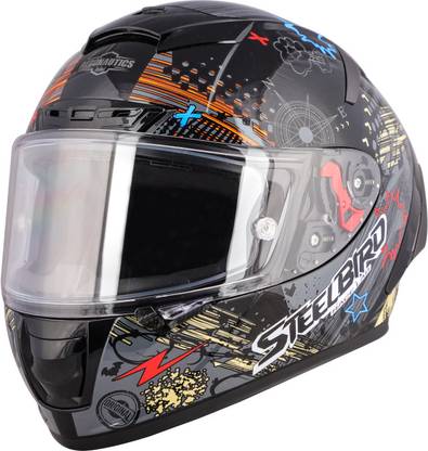 Steelbird SB-67 DOT RACE LAB GLOSSY BLACK WITH CREAM CLEAR VISOR ...