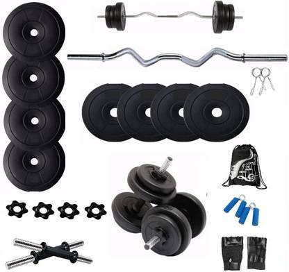 BodyFit 12 kg Dumbbell Kit, 3 ft curl rod +Weight Plates, Exercise Set ...