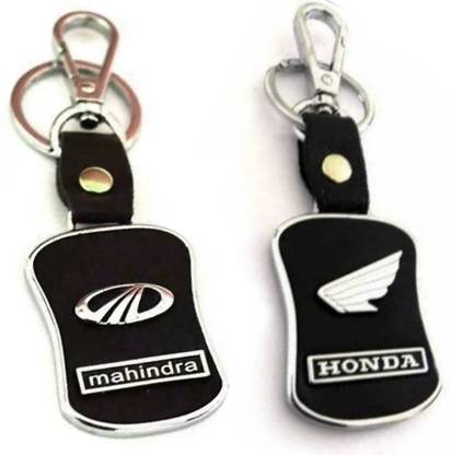 Jainsburys Combo of Mahindra Logo Leather Keychain & Wings Honda Logo ...