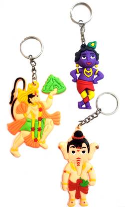 Loja collection Lord krishna with Hanuman & Ganesha pvc Key Chain Price ...