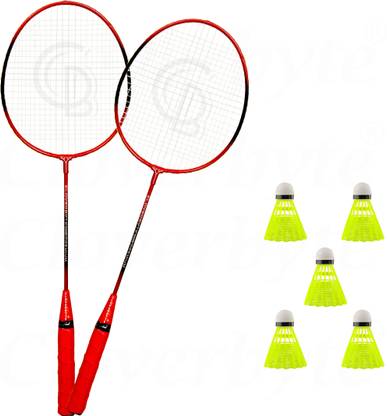 CLOVERBYTE Premium Red Single Shaft 2 Badminton Rackets With 5 Nylon ...