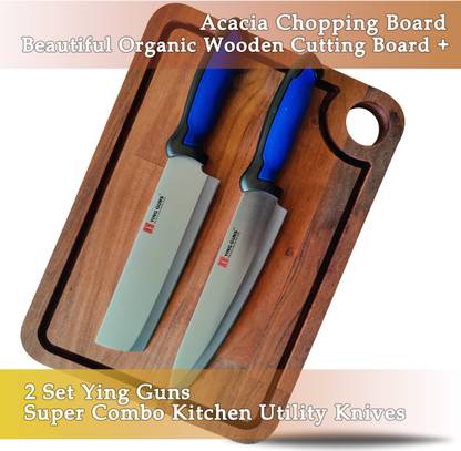 Hozon Acacia Organic Wooden Chopping Board & Ying Guns Knife Set Of 2 ...