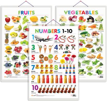 Set of 3 Fruits, Vegetables and Numbers 1-10 Early Learning Educational ...